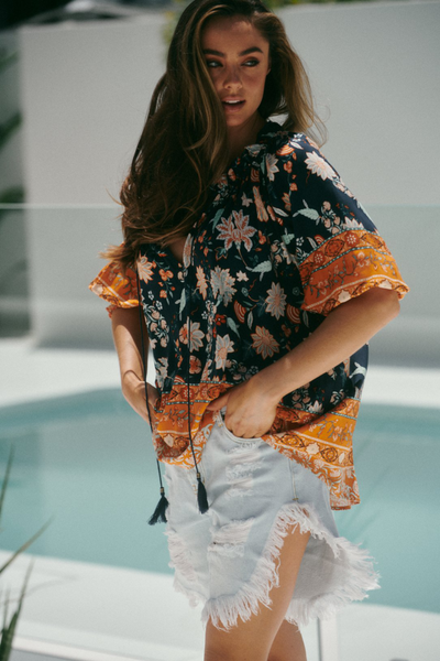 Jaase - Blue Lotus Print Ami Top – Sien Clothing